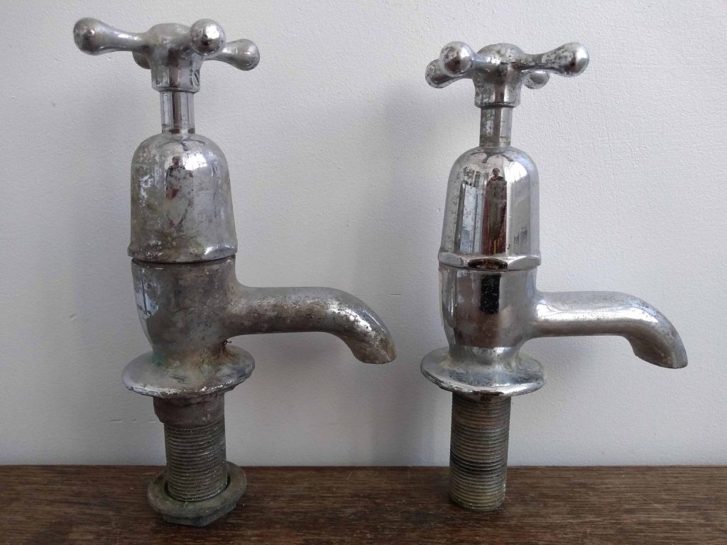 Vintage English Large Metal Kitchen Sink Bathroom Hot Cold Froid Chaud ...