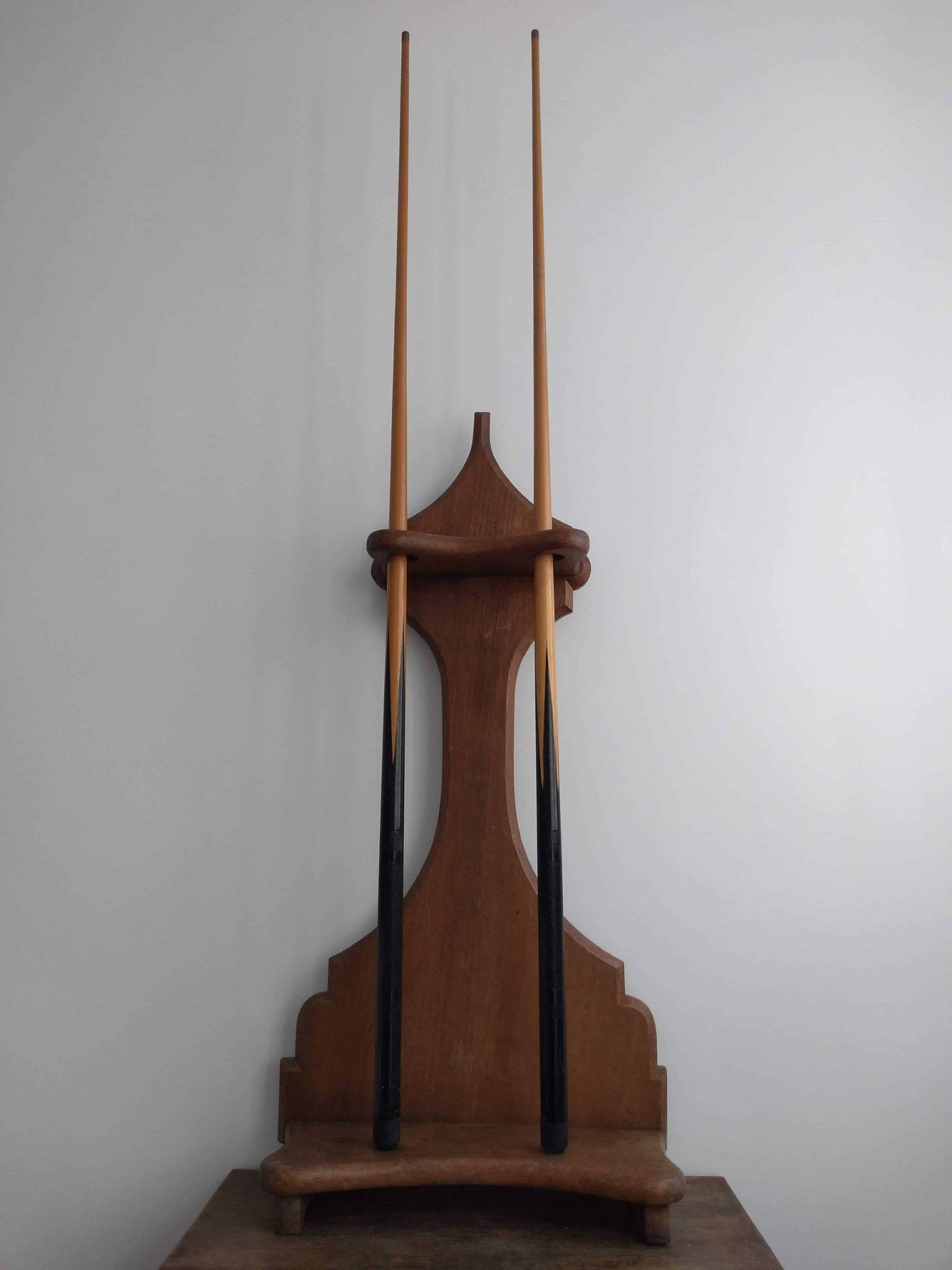 Vintage French Wooden Snooker Pool Bar Billiards Double Cue Rest Stand ...