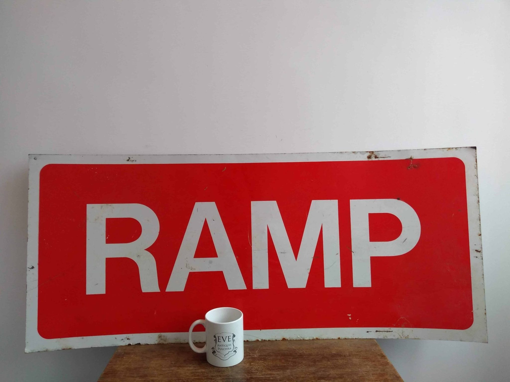 Vintage English Large Red Ramp Warning Sign Metal Roadsign Road Display ...