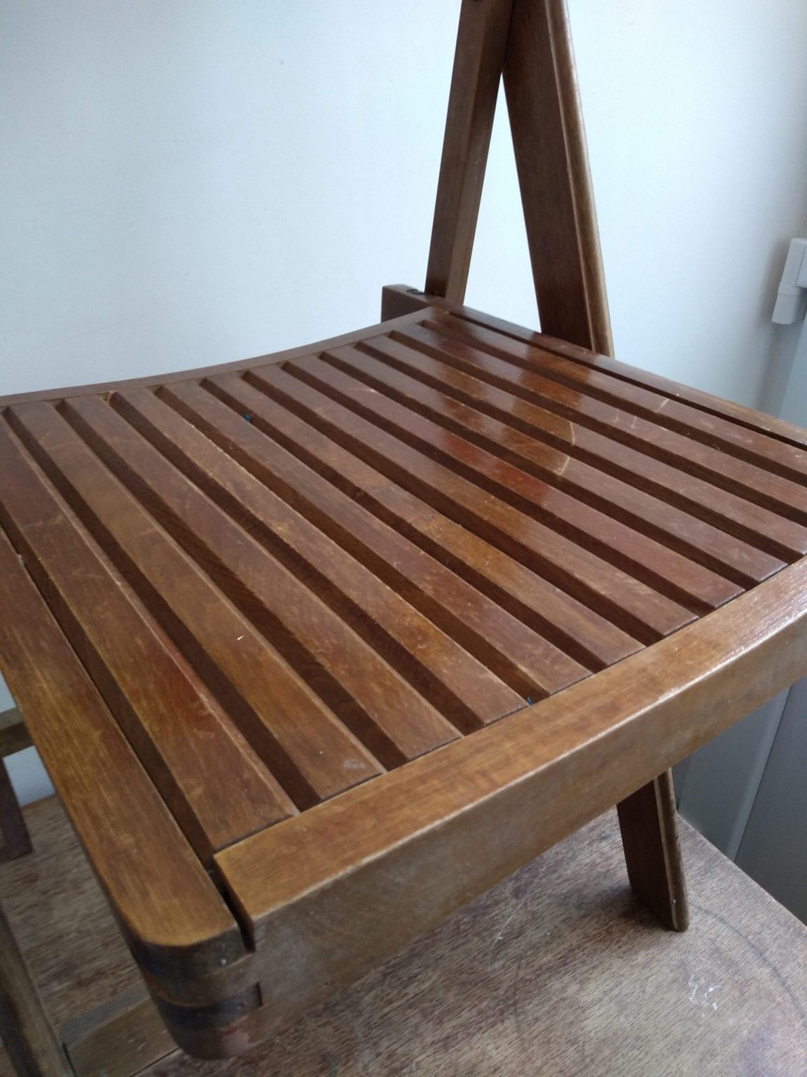 Vintage French Natural Wooden Wood Folding Chair Stool Stand Display ...